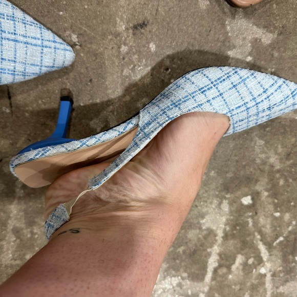 Shoes | Blue Plaid Womens Slingback Heels | Poshmark